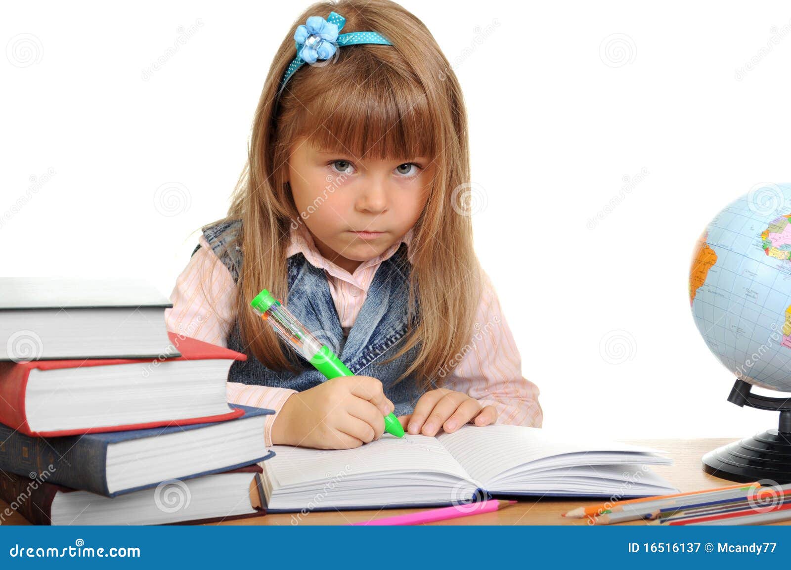 The Girl Sits at a Table and Writes Stock Image - Image of daughter ...