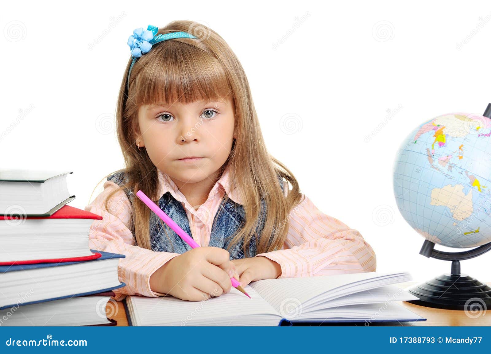 Girl Sits at a Table and Writes To Writing-books Stock Image - Image of ...