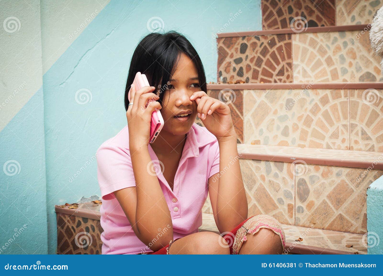 Girl Sitting Alone and Cry at Staircase Stock Image - Image of college ...