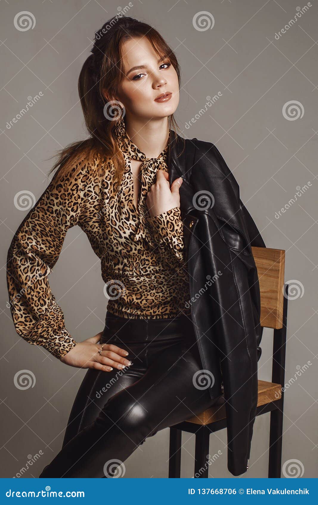 Young Girl Sitting on Bar Stool Stock Photo - Image of slim ...