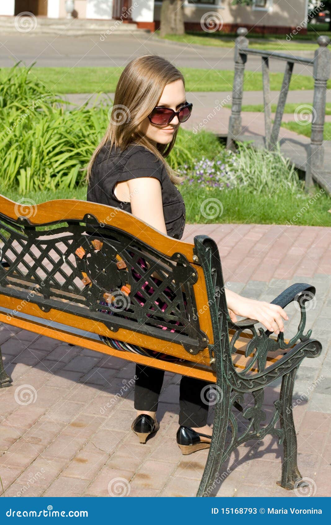 Girl sitting on bench stock image. Image of lady, female - 15168793
