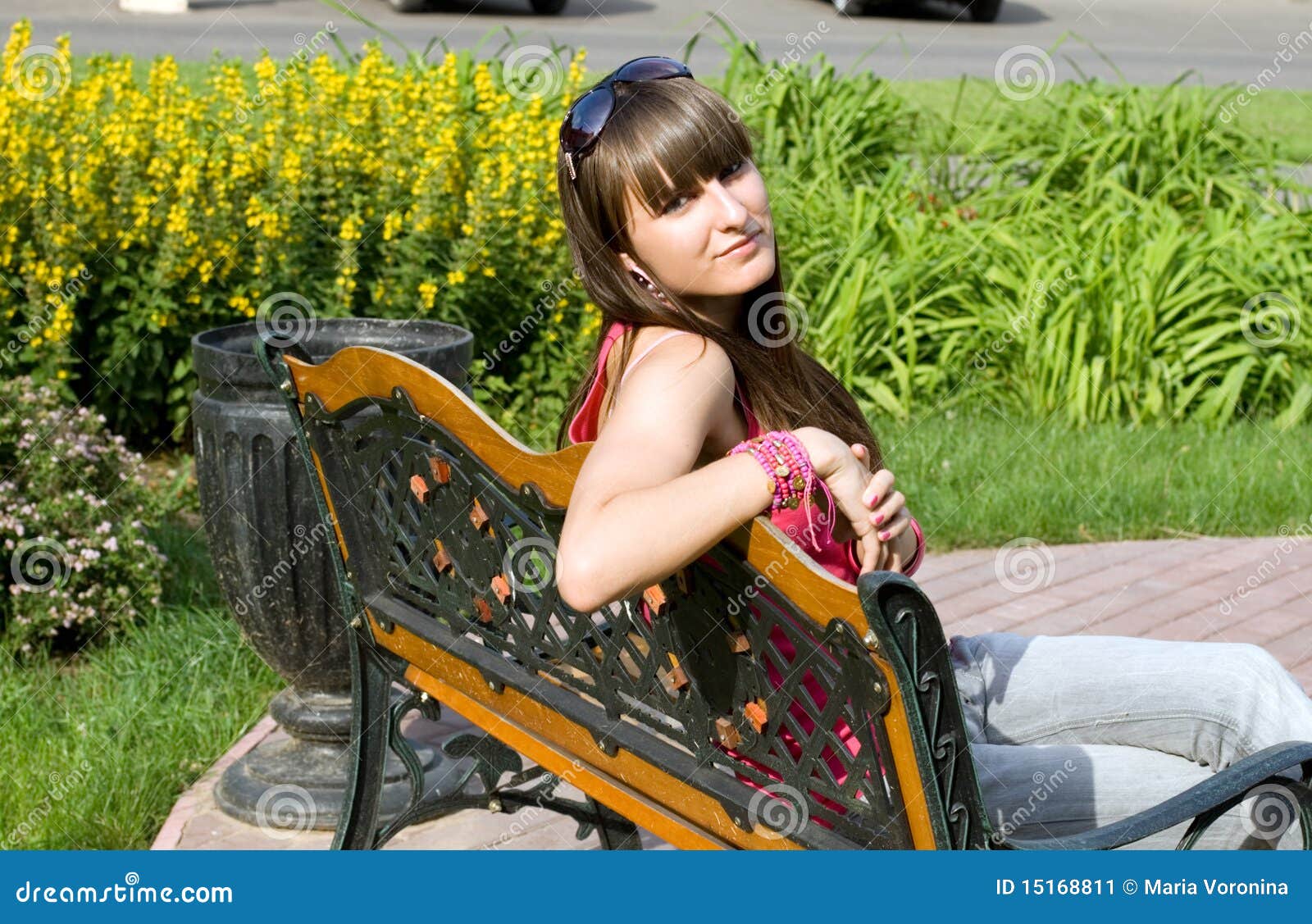 Girl sitting on bench stock image. Image of park, relax - 15168811