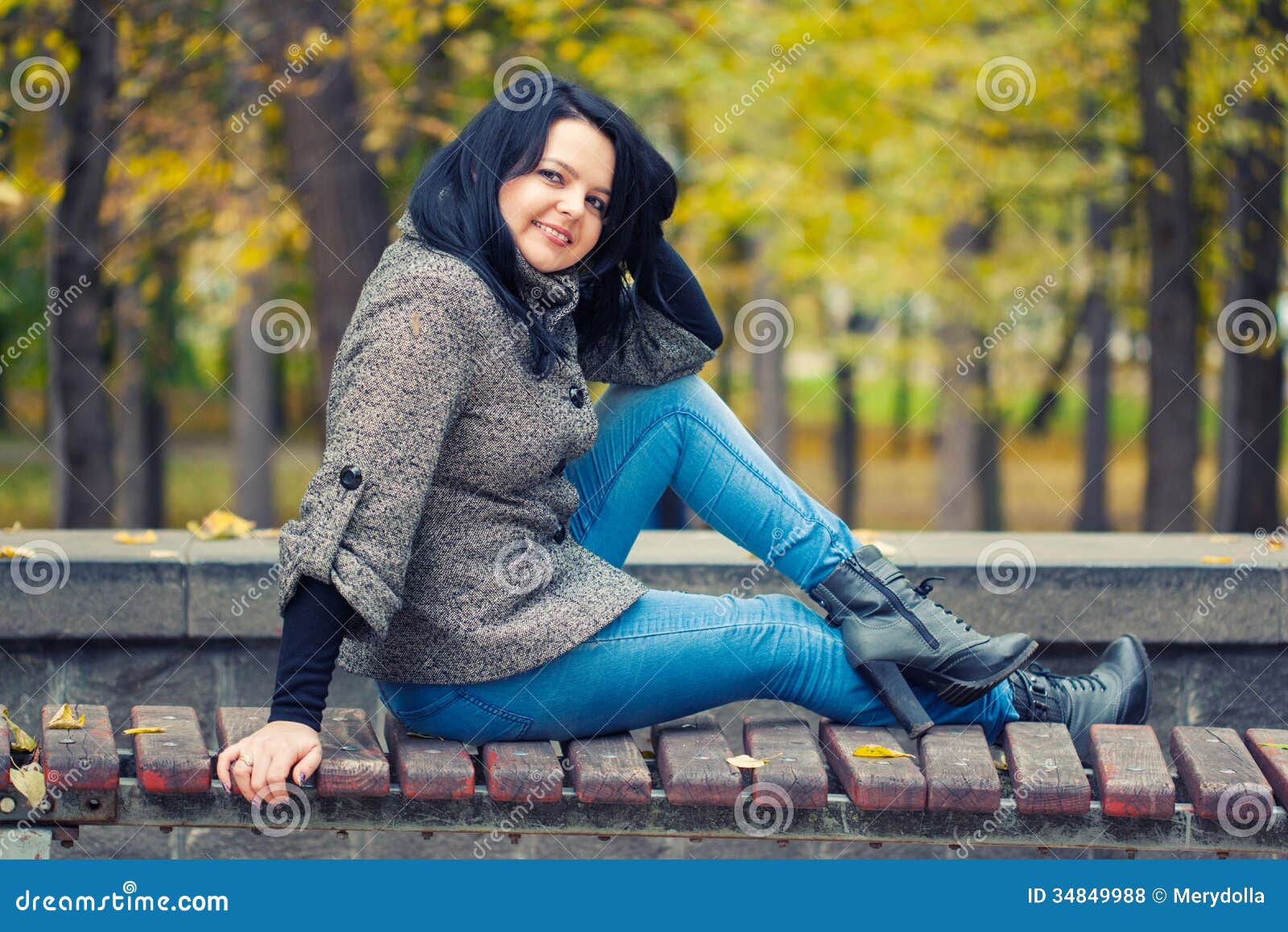 Girl sitting on bench stock photo. Image of bench, nature - 34849988