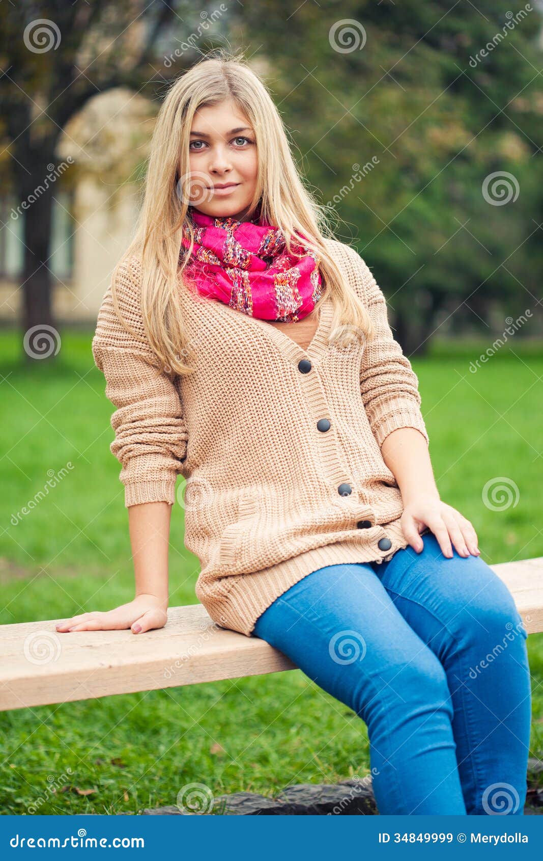 Girl sitting on bench stock image. Image of person, portrait - 34849999