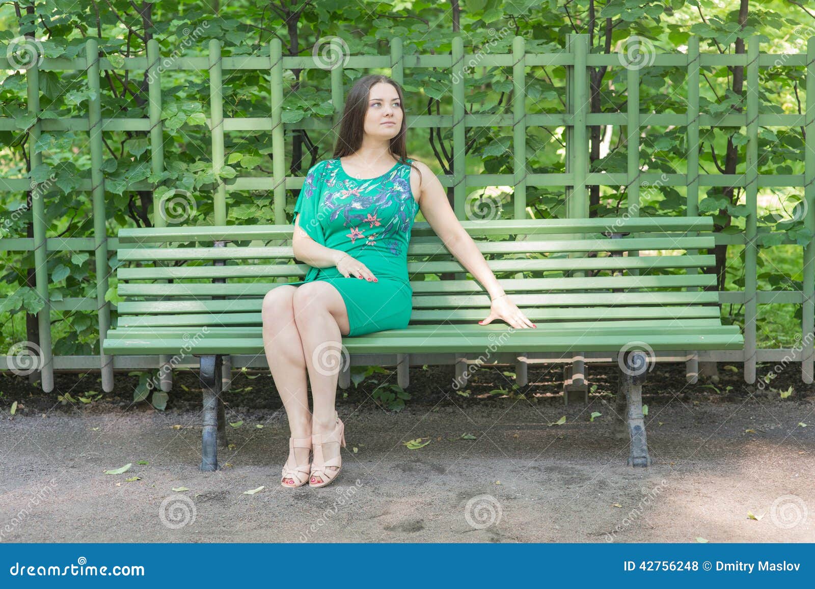Girl sitting on a bench stock photo. Image of green, summer - 42756248