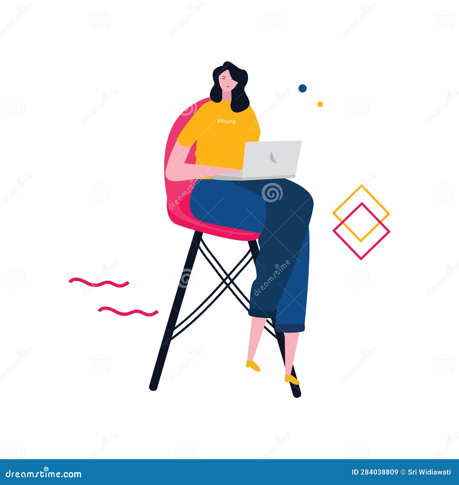 Girl Sitting In Chair Using Laptop Technology Modern Information