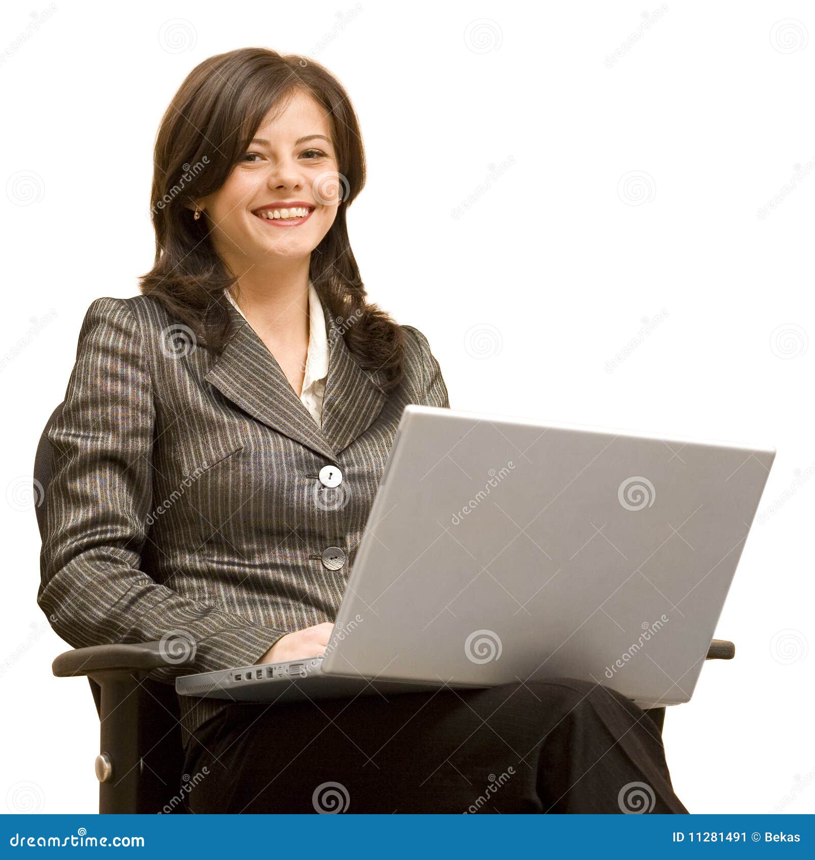Girl Sitting at the Computer Stock Image - Image of happiness, coat ...