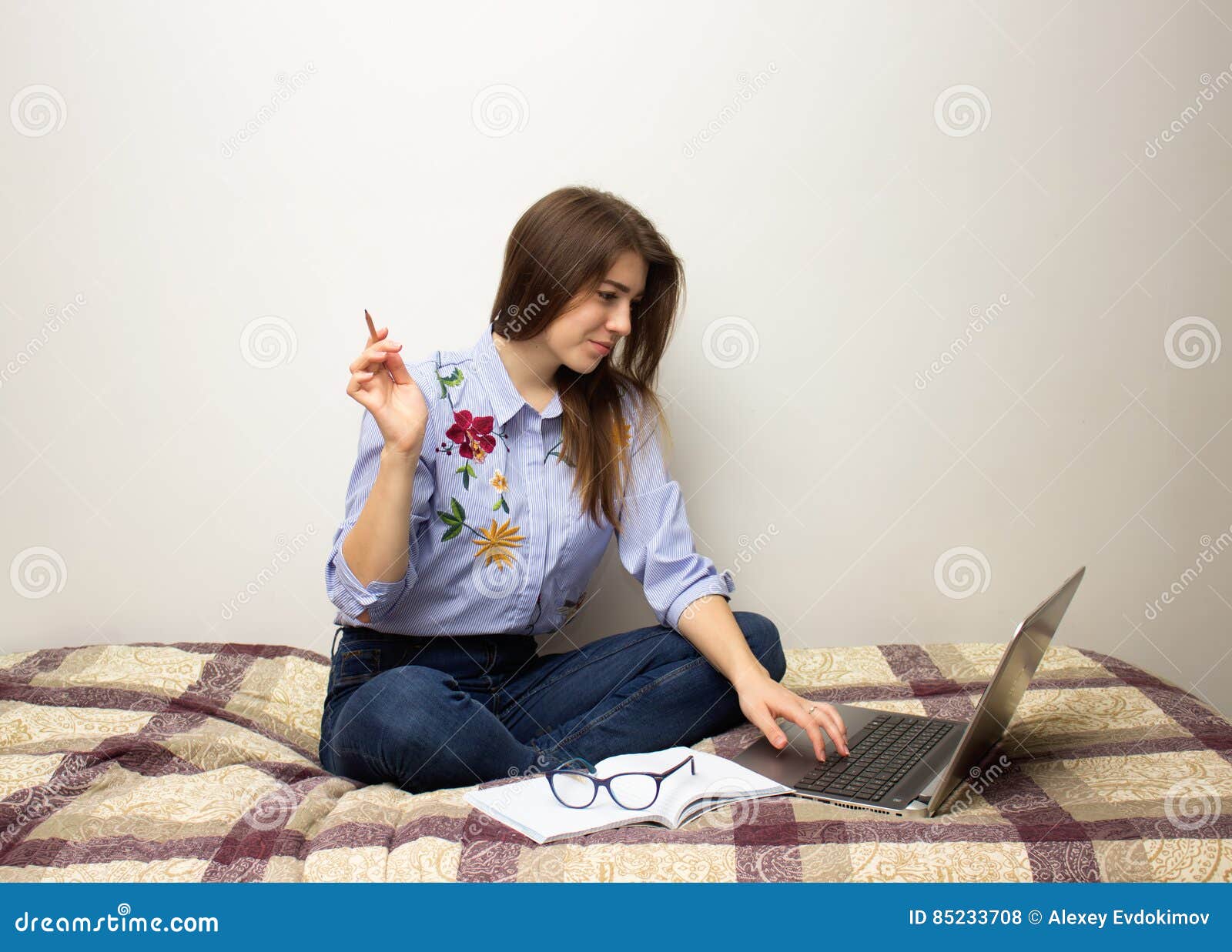 Girl sitting at a computer stock photo. Image of adult - 85233708