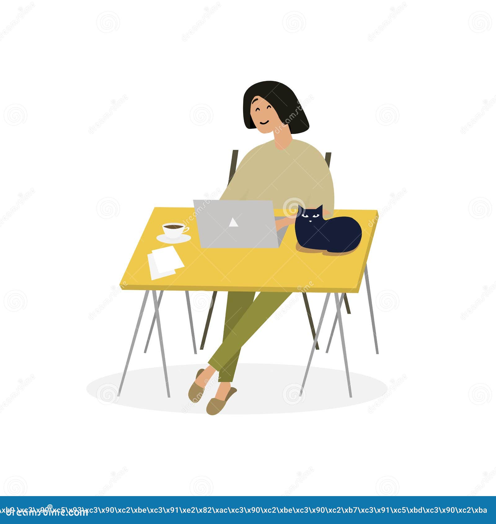 Girl Sitting at the Computer and Working Vector Illustration Stock ...