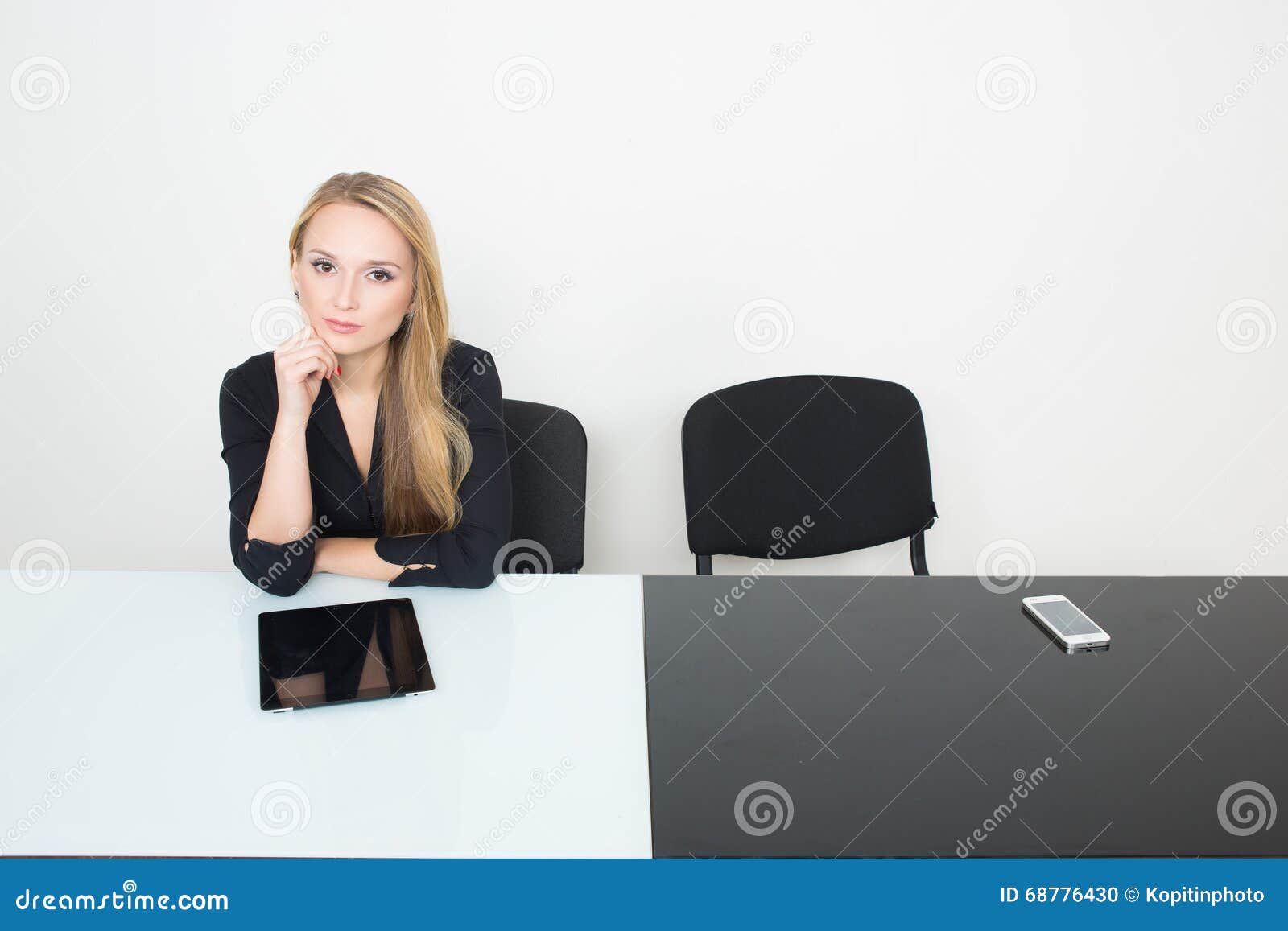 Girl Sitting at Desk in the Office. Stock Photo - Image of modern ...
