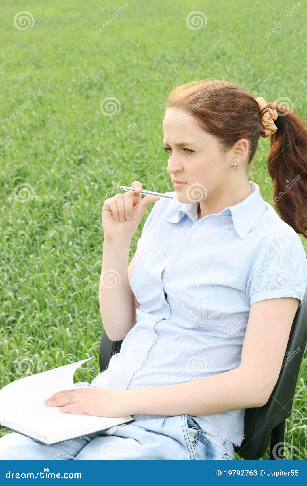 The Girl Sitting in the Field Stock Image - Image of outside, page ...