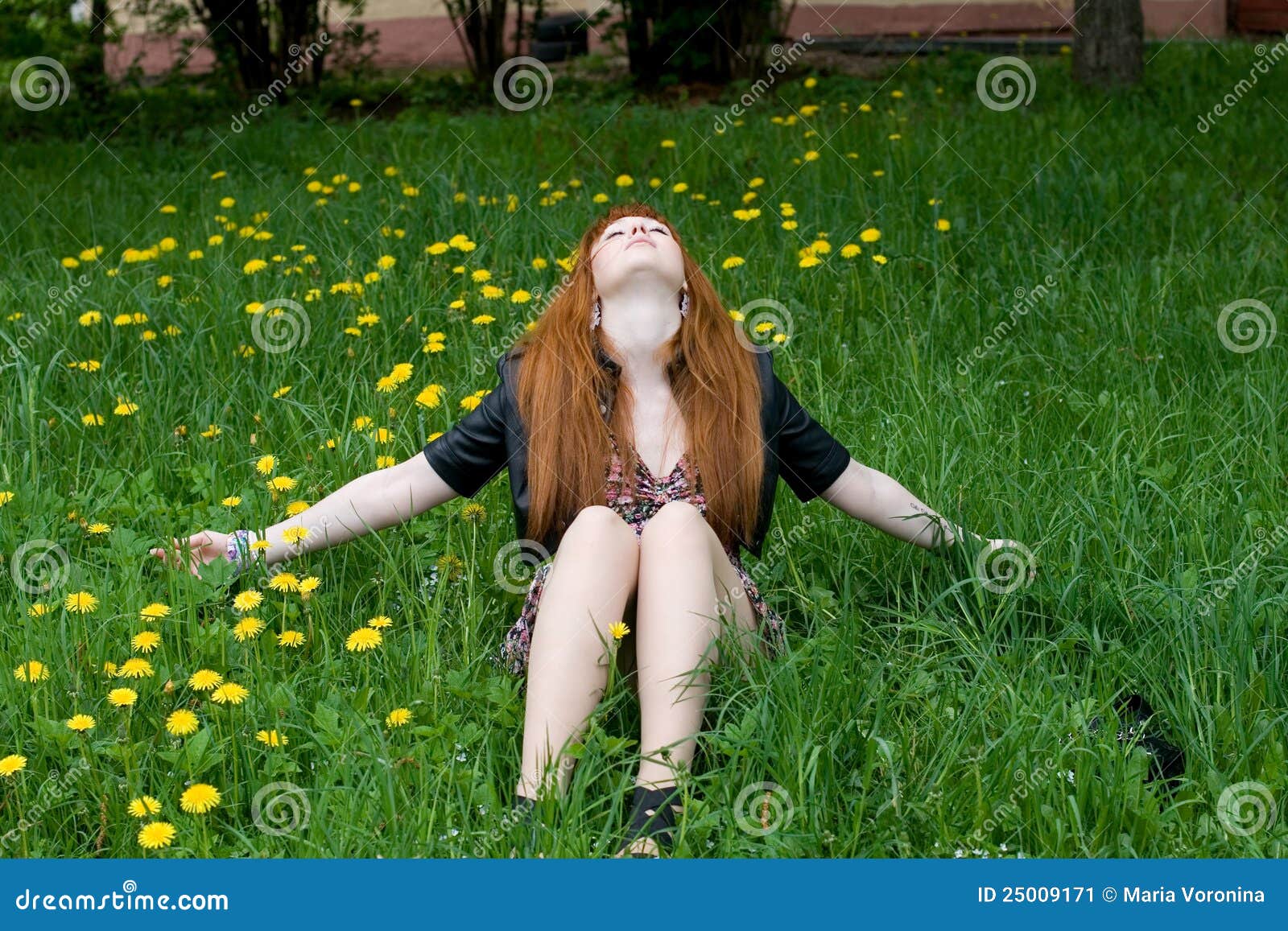 Girl sitting on a field stock image. Image of enjoy, caucasian - 25009171