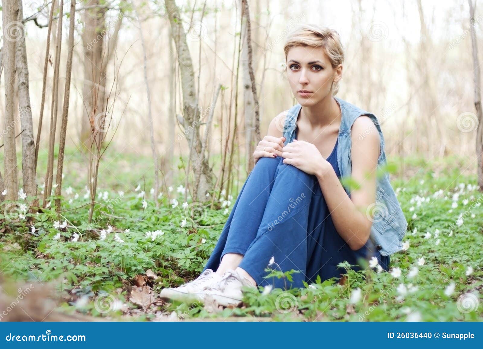Girl is Sitting in Field of Flowers Stock Photo - Image of nature ...