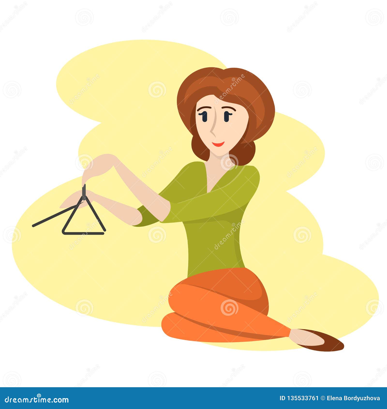 Girl Sitting on the Floor and Playing a Triangle Stock Vector ...