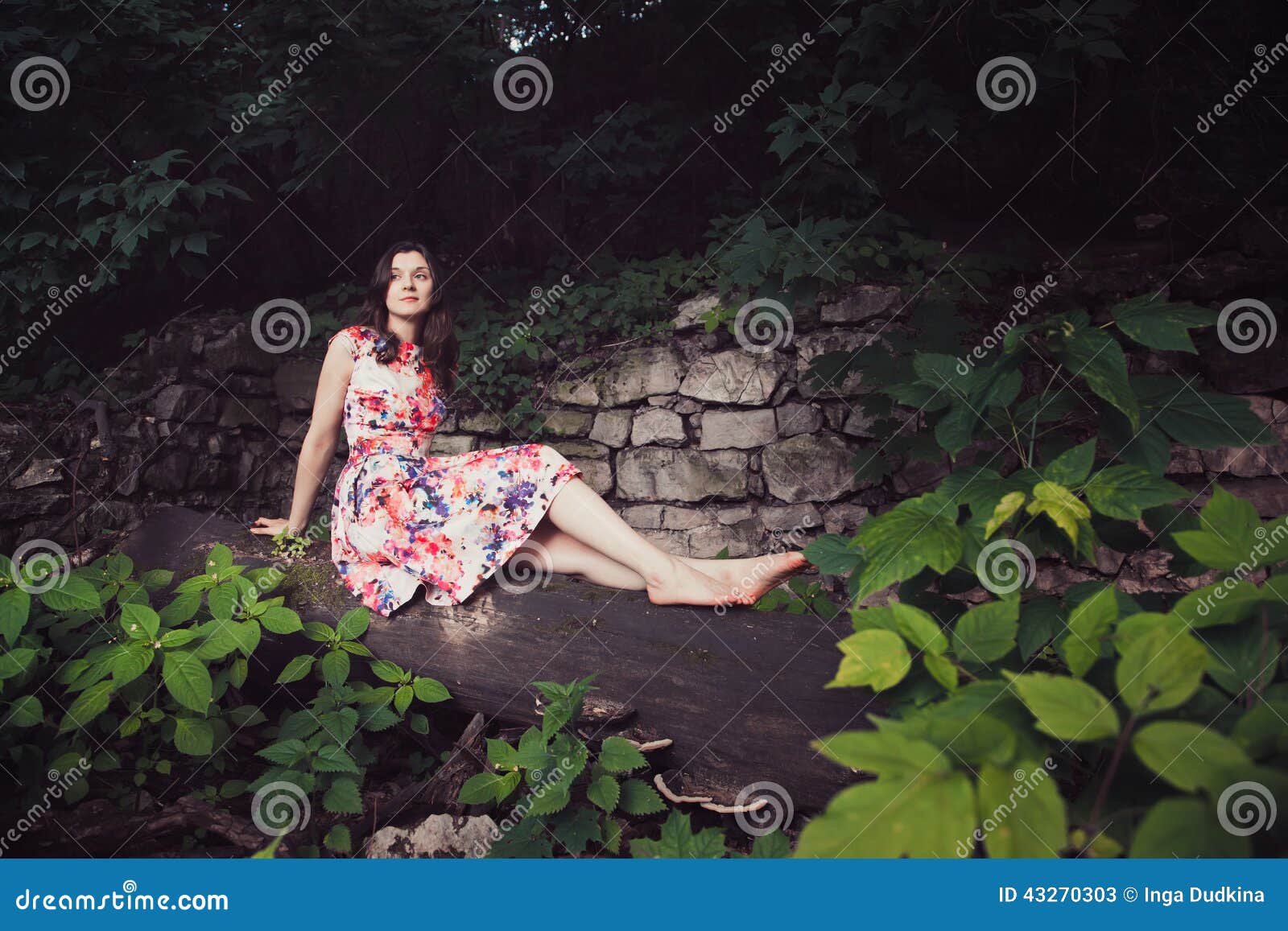 Girl sitting in the forest stock image. Image of white - 43270303