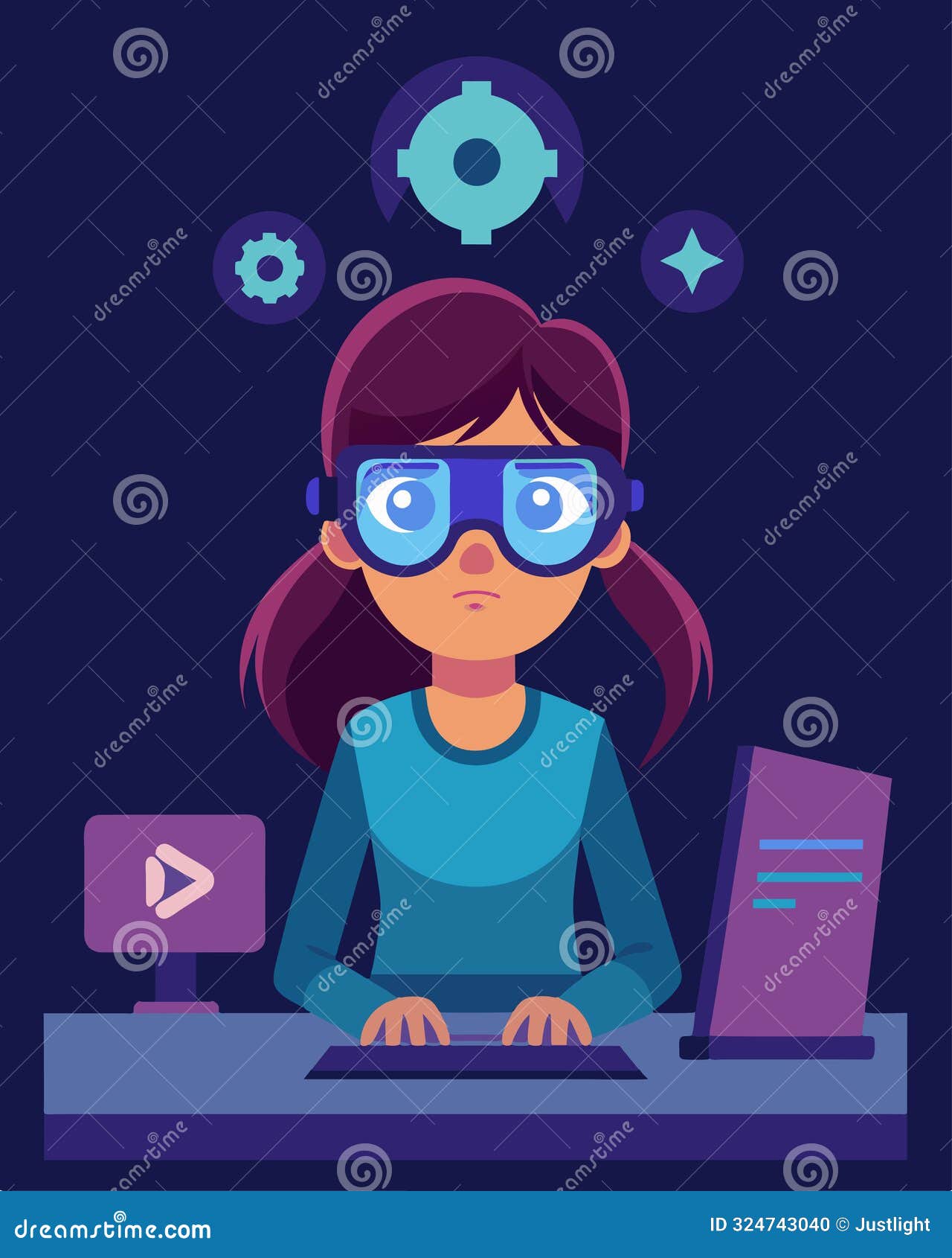 A Girl Sitting in Front of Her Computer Her Eyes Lighting Up As she ...