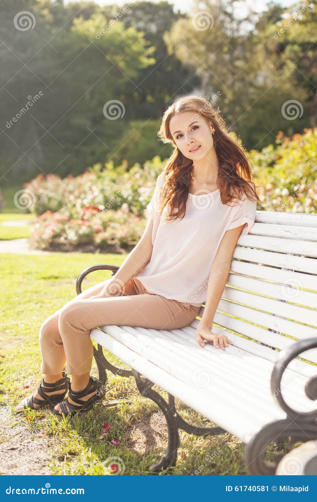 Girl Sitting In The Garden Stock Image Image Of Fashion 61740581