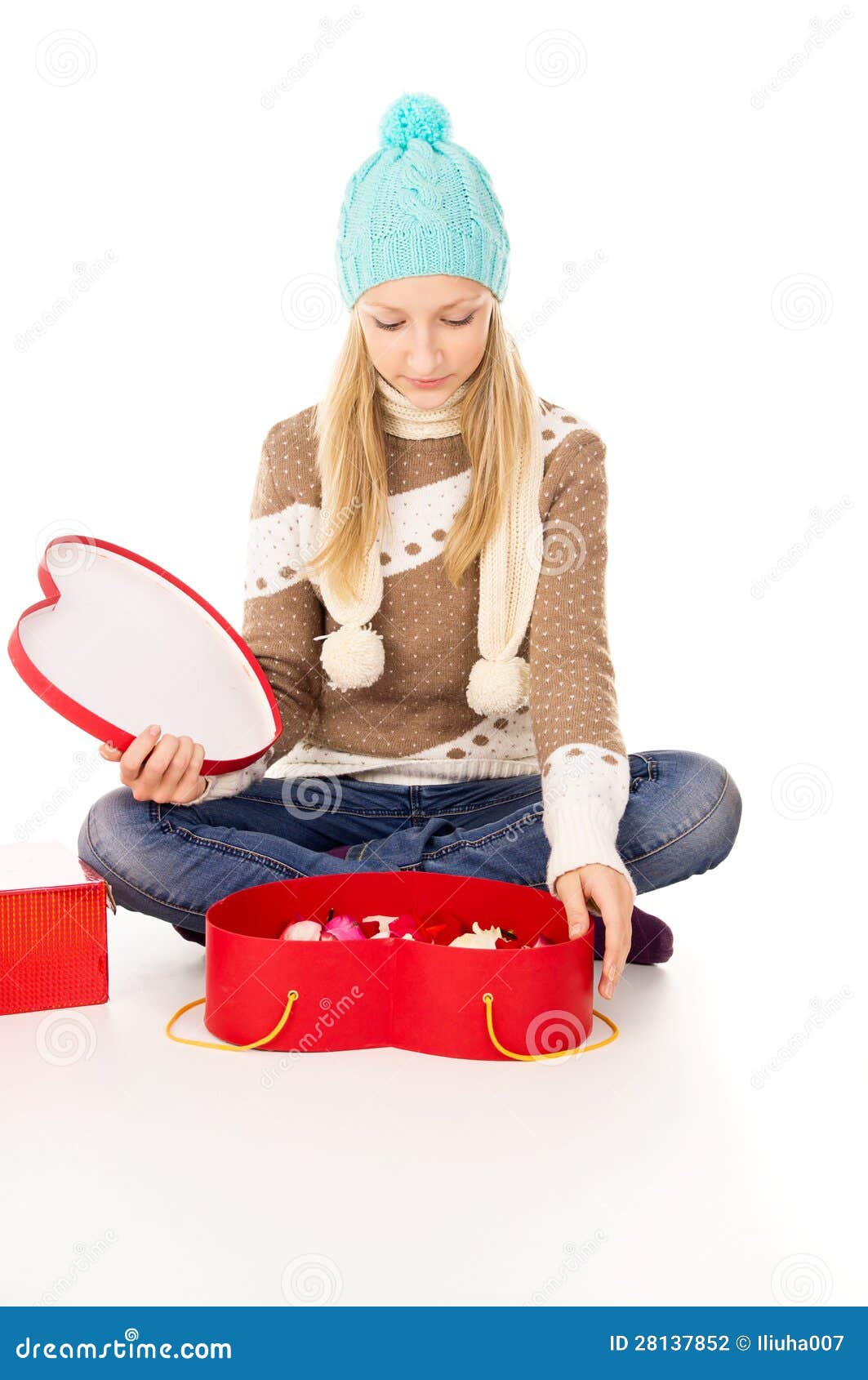 Girl sitting with gifts stock photo. Image of gift, cold - 28137852