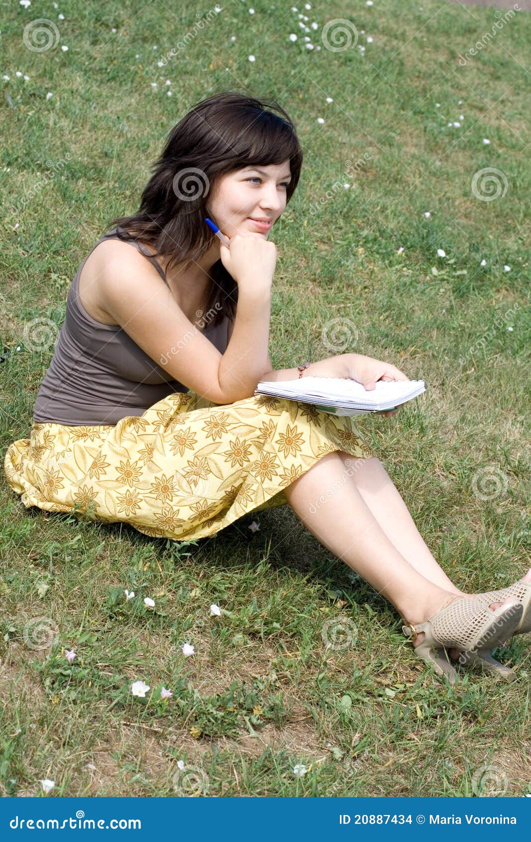Girl sitting on grass stock photo. Image of full, enjoy - 20887434