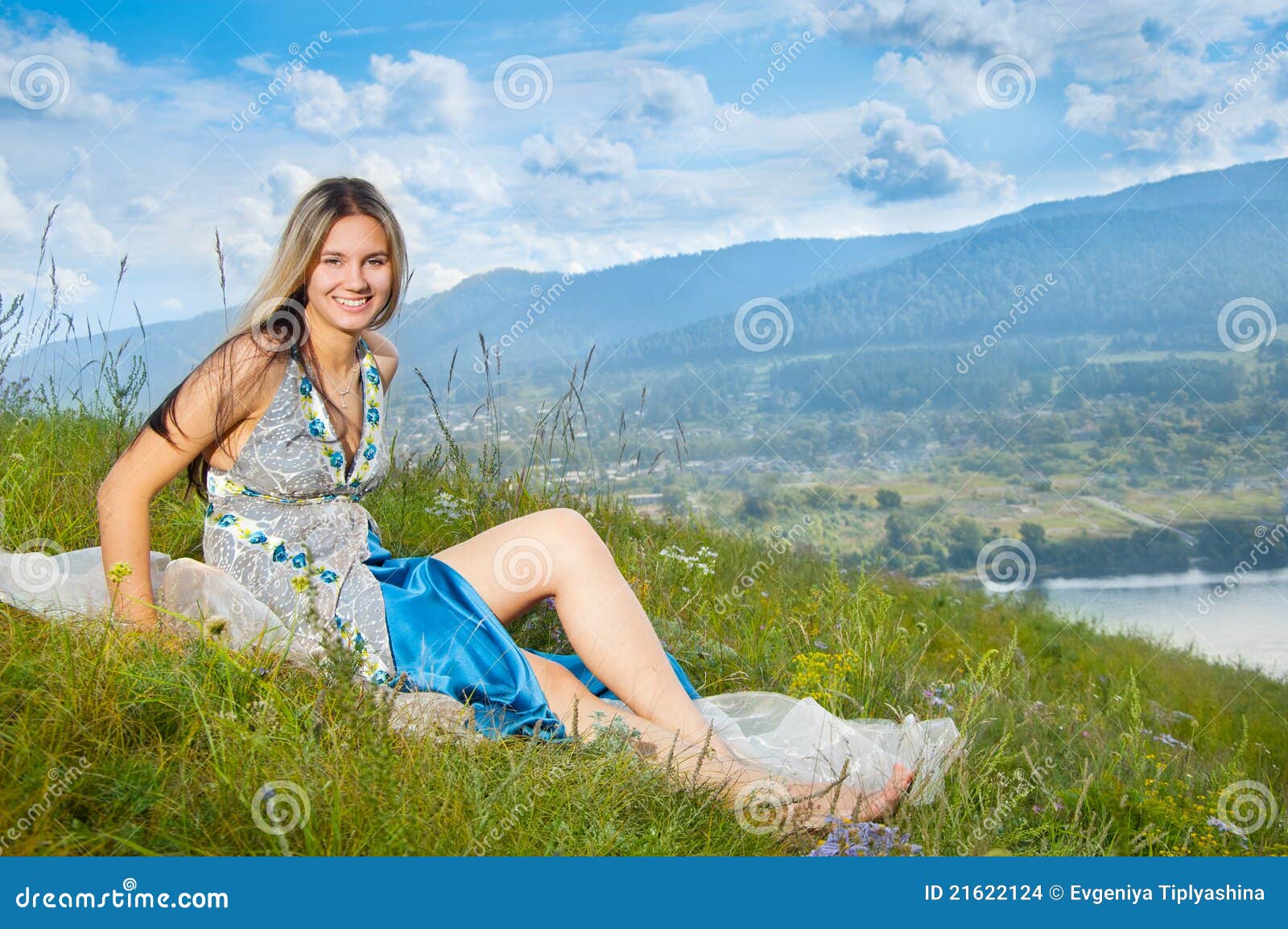 Girl sitting on grass stock photo. Image of pleasure - 21622124