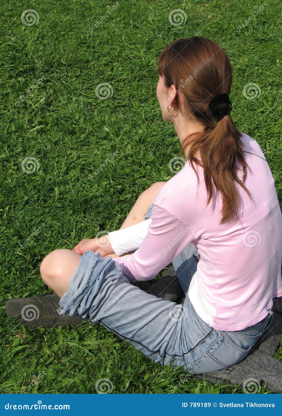 Girl sitting on grass stock image. Image of back, woman - 789189