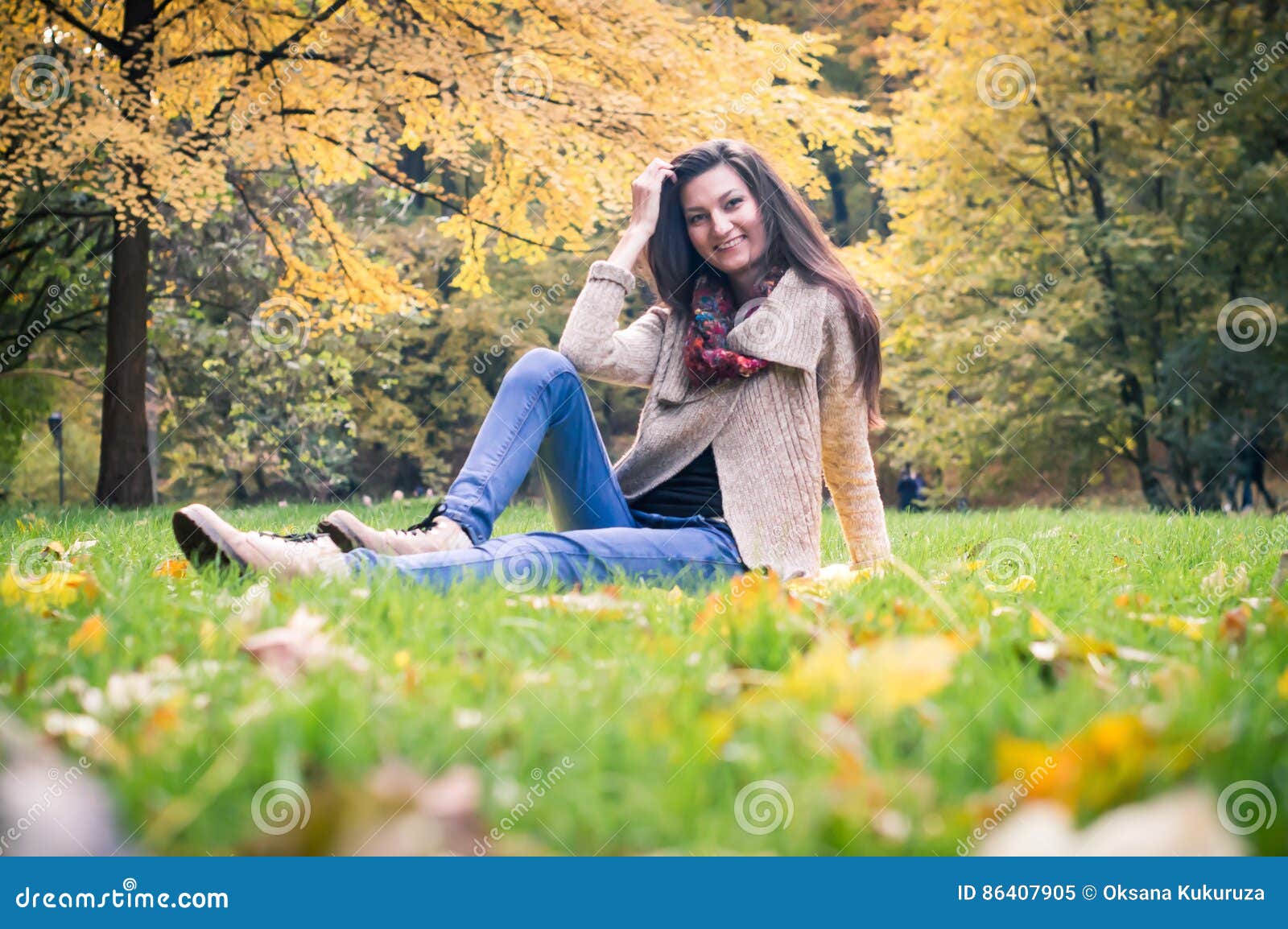 Girl Sitting On The Grass Stock Image Image Of Hands 86407905