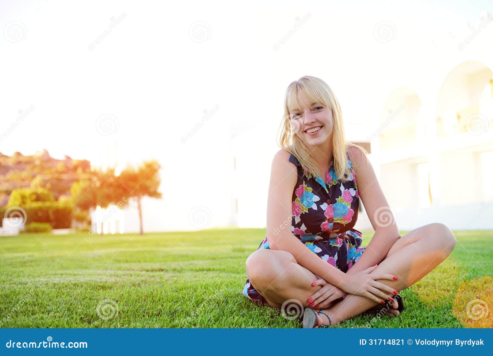 Girl sitting in grass stock image. Image of happy, female - 31714821