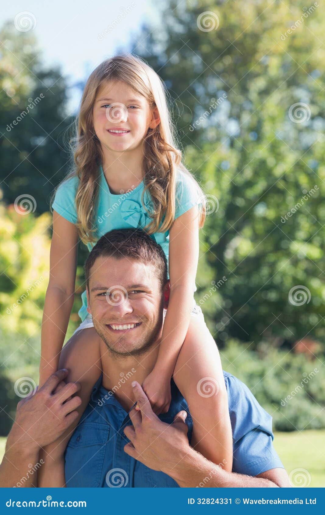 Girl Sitting on Her Dads Shoulder Stock Image - Image of daughter, fair ...