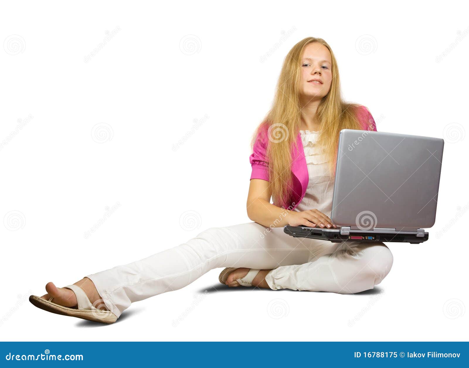 Girl sitting with laptop stock image. Image of space - 16788175