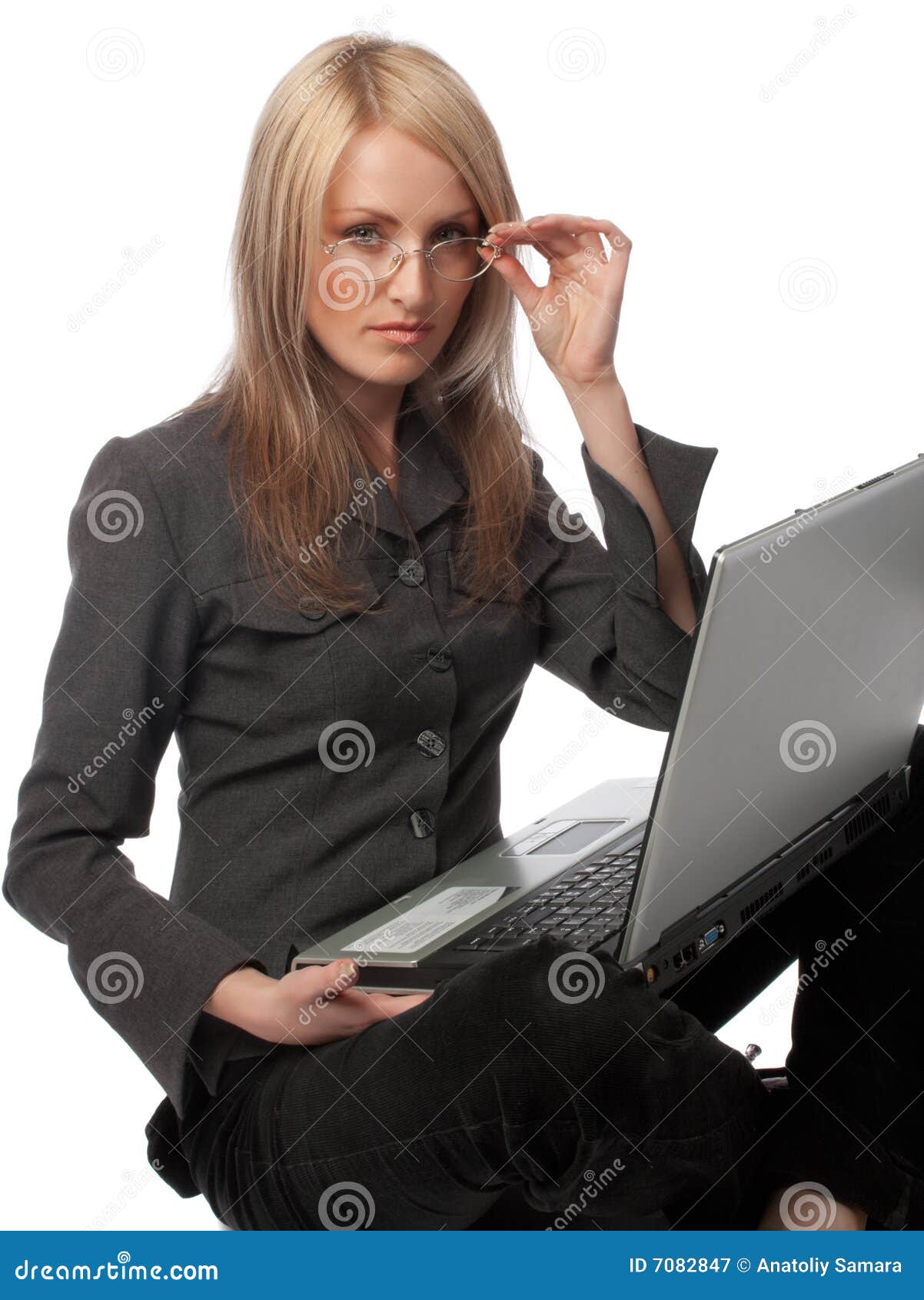 Girl sitting with laptop stock image. Image of hold, businesswoman ...