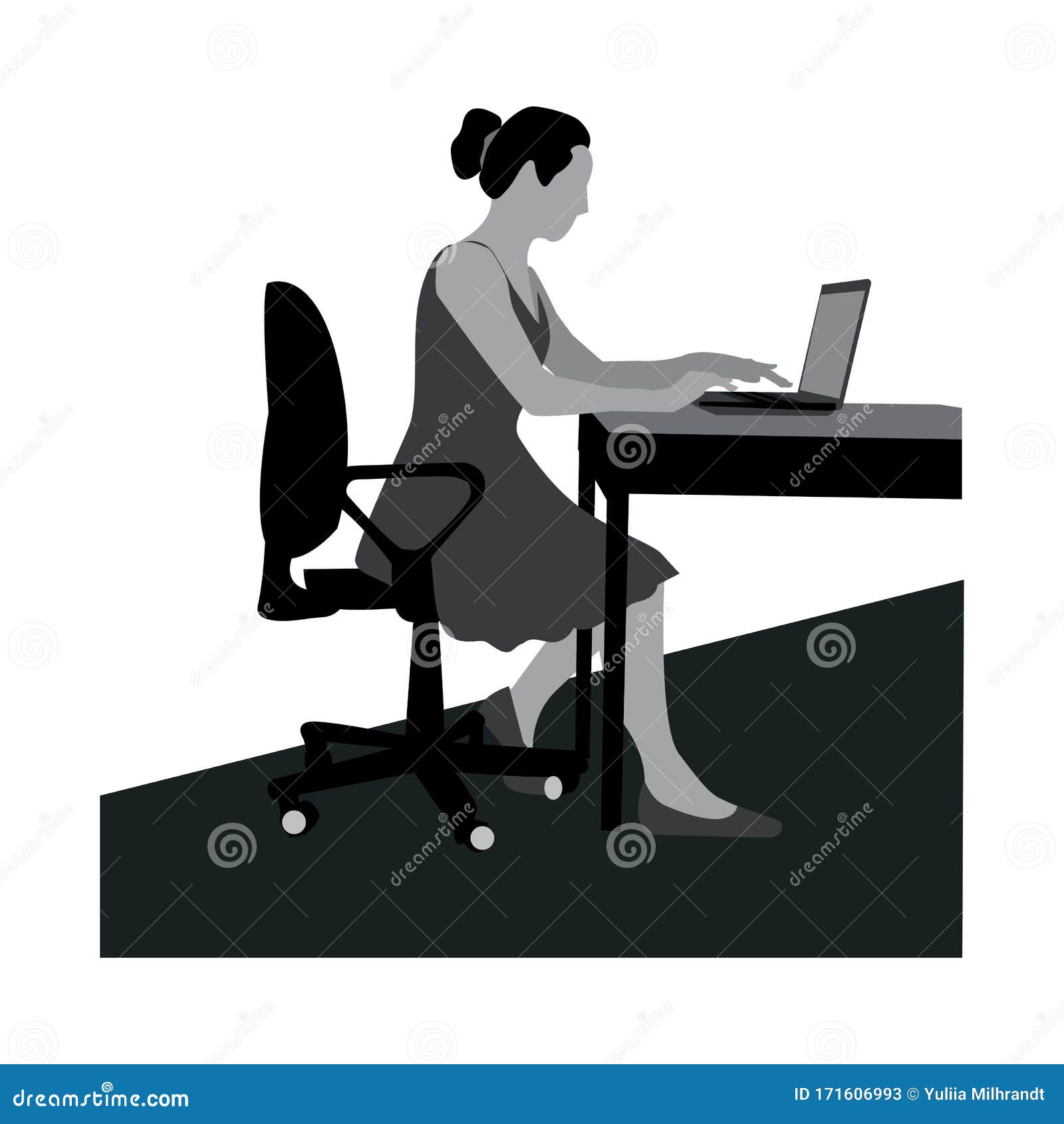 A Woman Works at a Computer. Workplace. Vector Isolated Illustration in ...