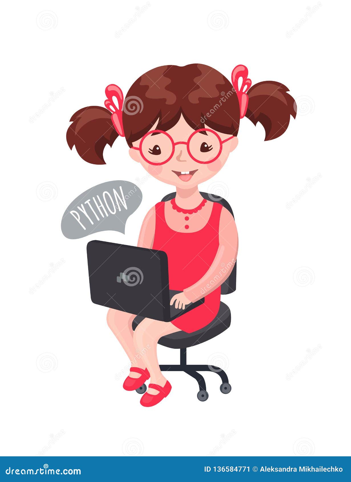 Girl Sitting With Laptop And Learning Coding Stock Vector