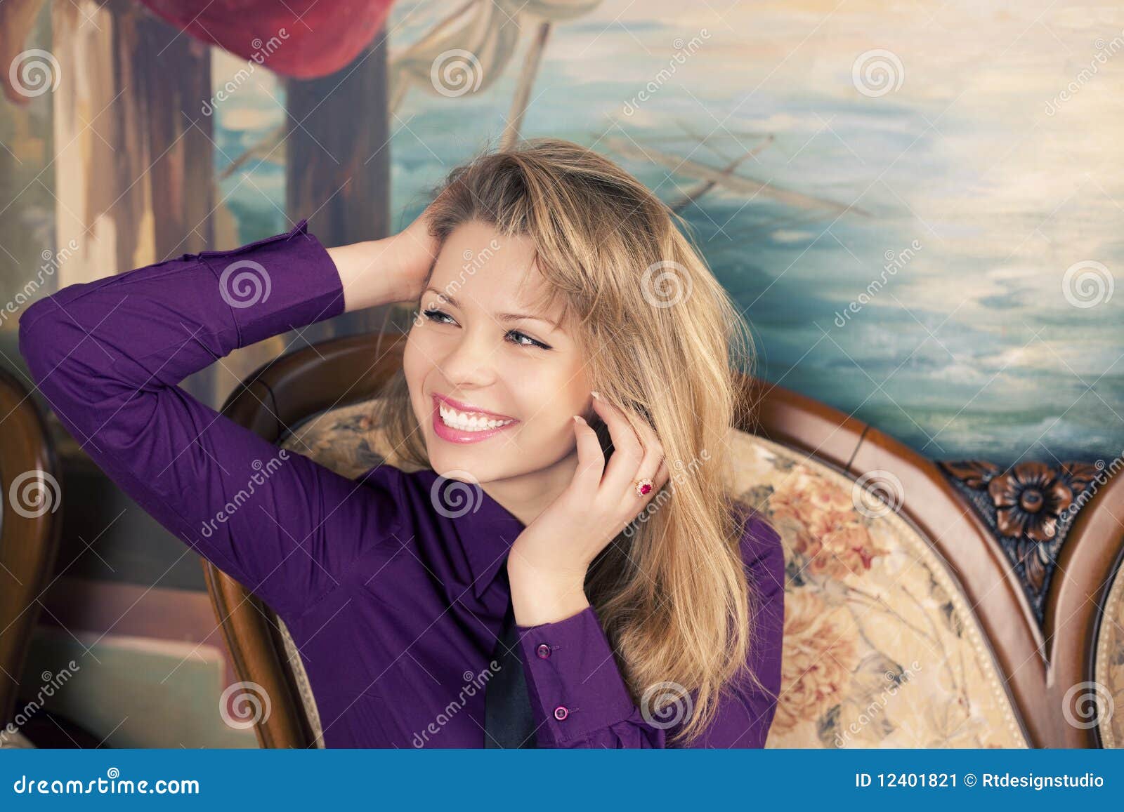 Girl Sitting on a Luxury Sofa and Flirting Stock Image - Image of ...