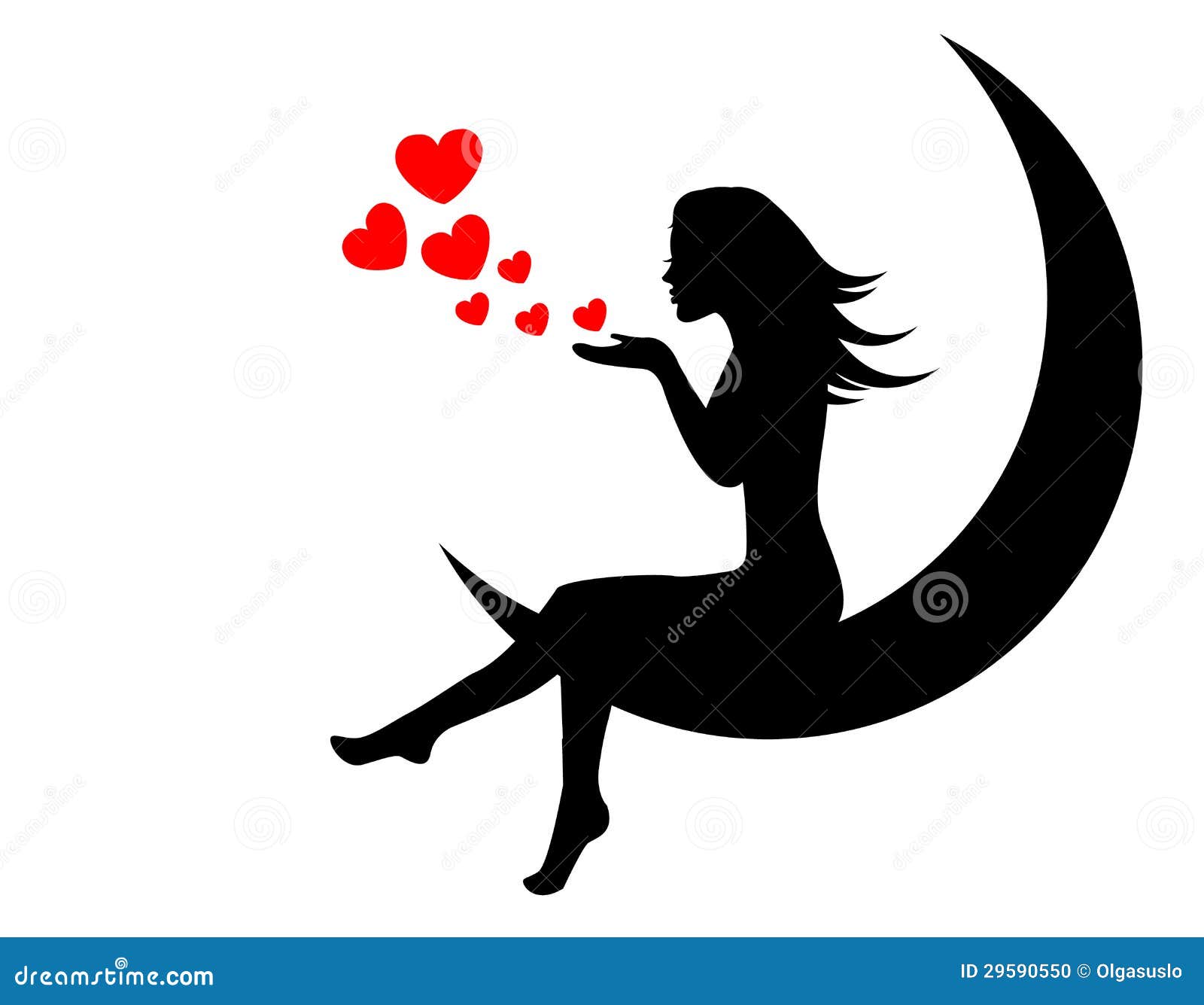 Girl sitting on the moon stock illustration. Illustration of night ...