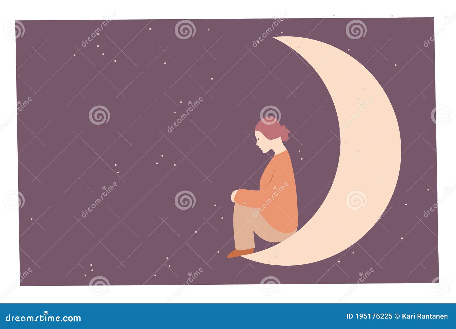 Girl sitting on the moon stock vector. Illustration of alone - 195176225
