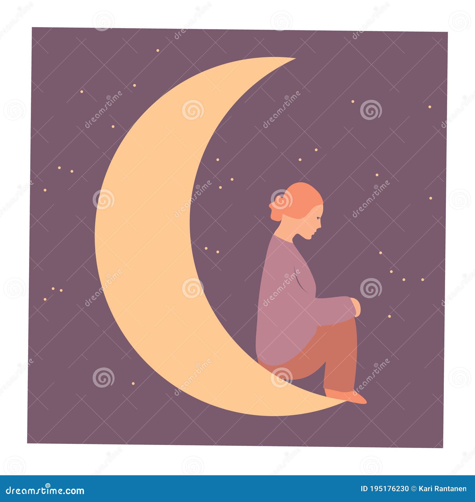 Girl sitting on the moon stock illustration. Illustration of beautiful ...