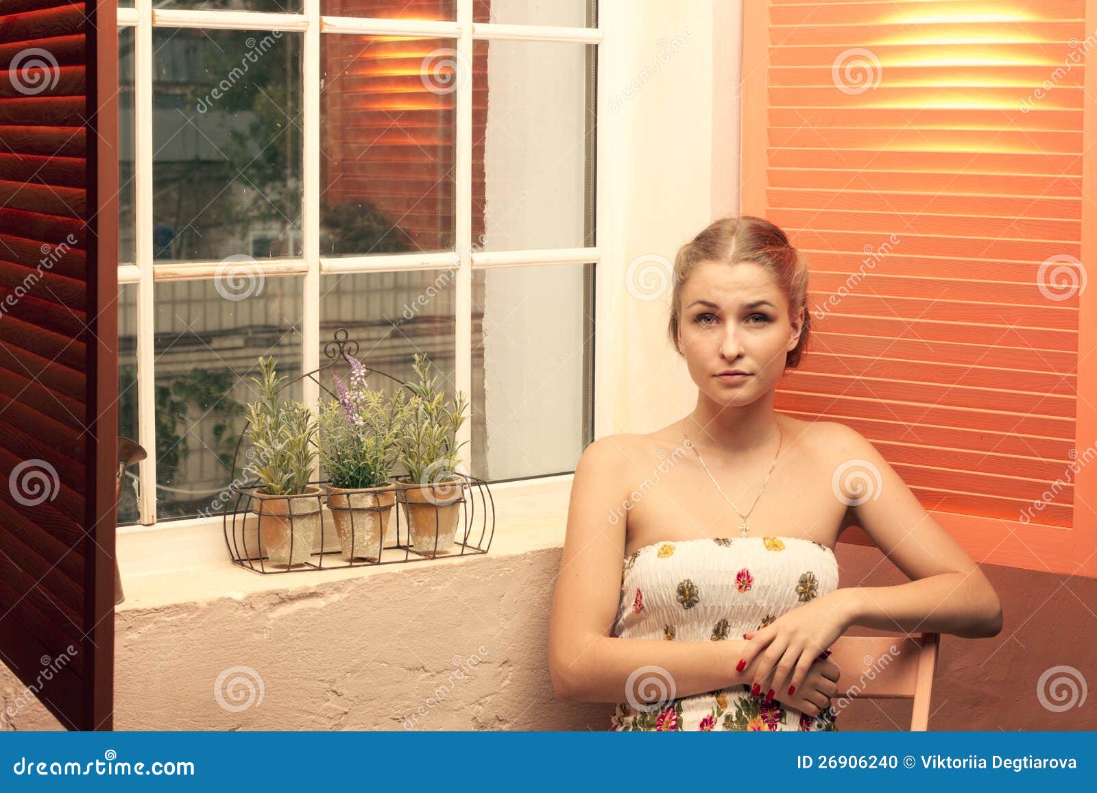 Girl Sitting Near an Open Window Stock Photo - Image of dress, desire ...