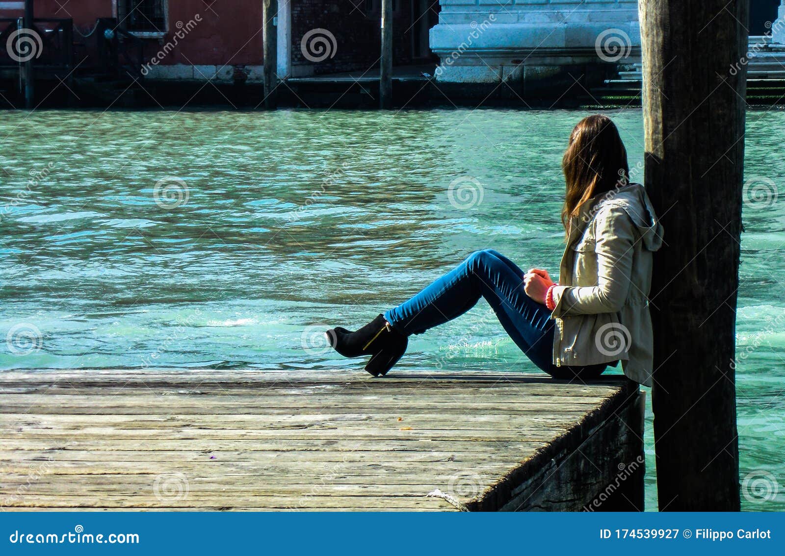 Girl Sitting Near the River Editorial Photography - Image of nature ...