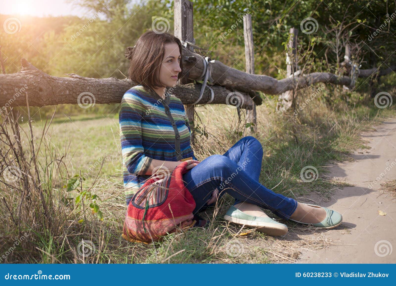Girl Sitting Near the Road. Stock Image - Image of model, beautiful ...