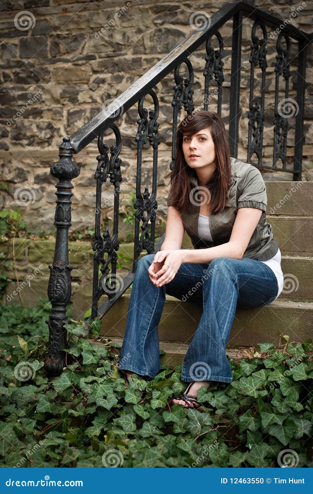 Girl sitting on old steps stock photo. Image of girl - 12463550