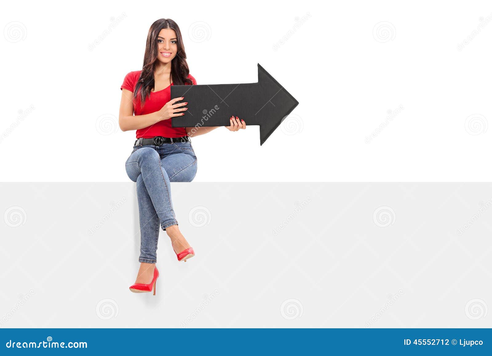 Girl Sitting Panel Holding Arrow Stock Photos - Free & Royalty-Free ...
