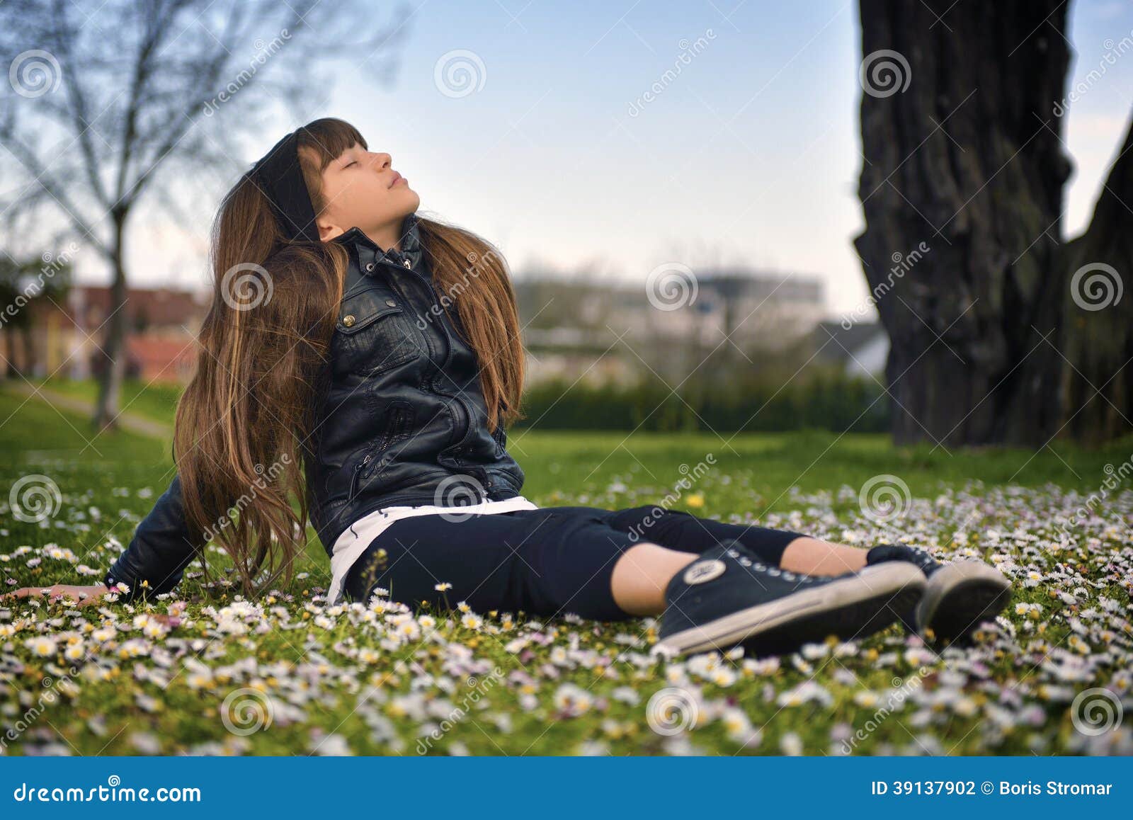 Girl Sitting in the Park stock photo. Image of warm, simple - 39137902