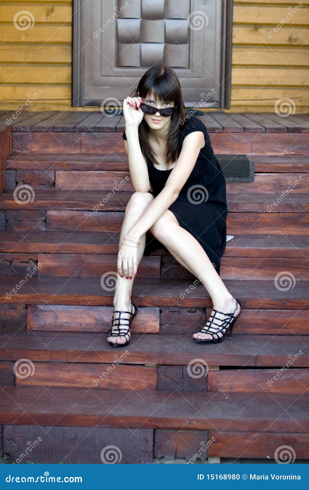 Girl sitting on stairs stock photo. Image of fashionable - 15168980