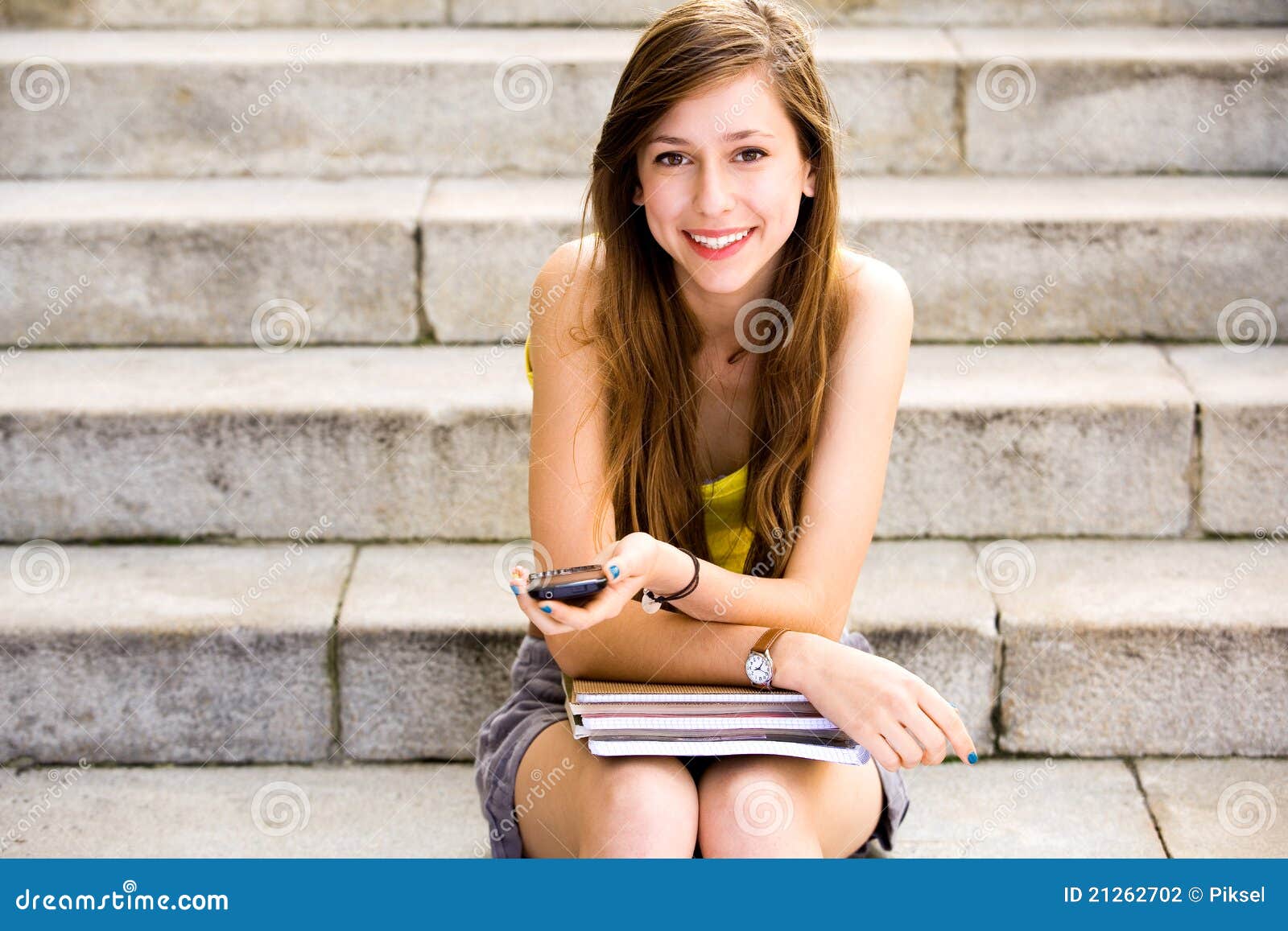 Girl sitting on stairs stock photo. Image of female, city - 21262702