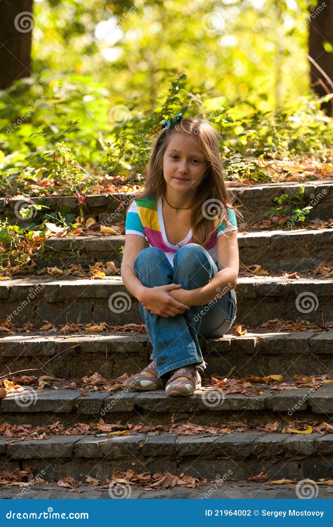 Girl sitting on a stairs stock photo. Image of emotion - 21964002