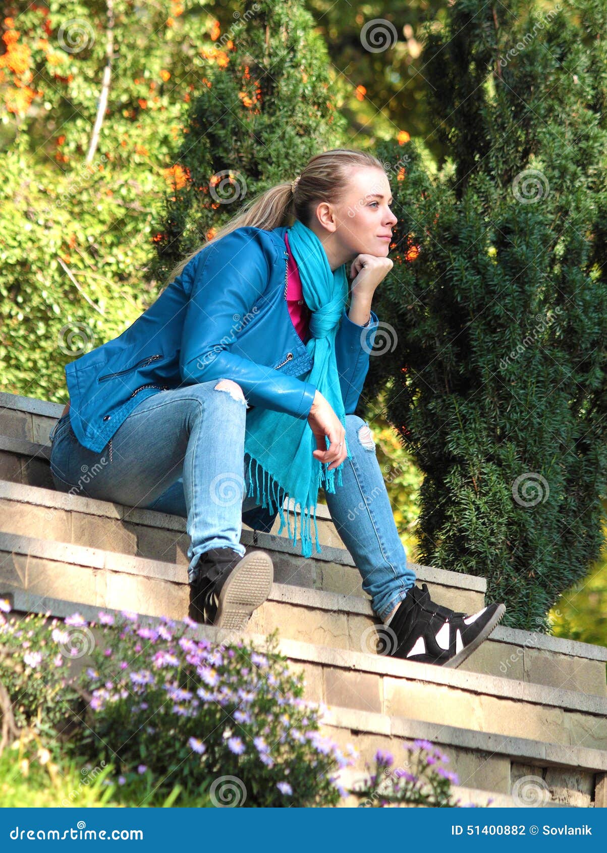 Girl sitting stock photo. Image of park, steps, vacation - 51400882