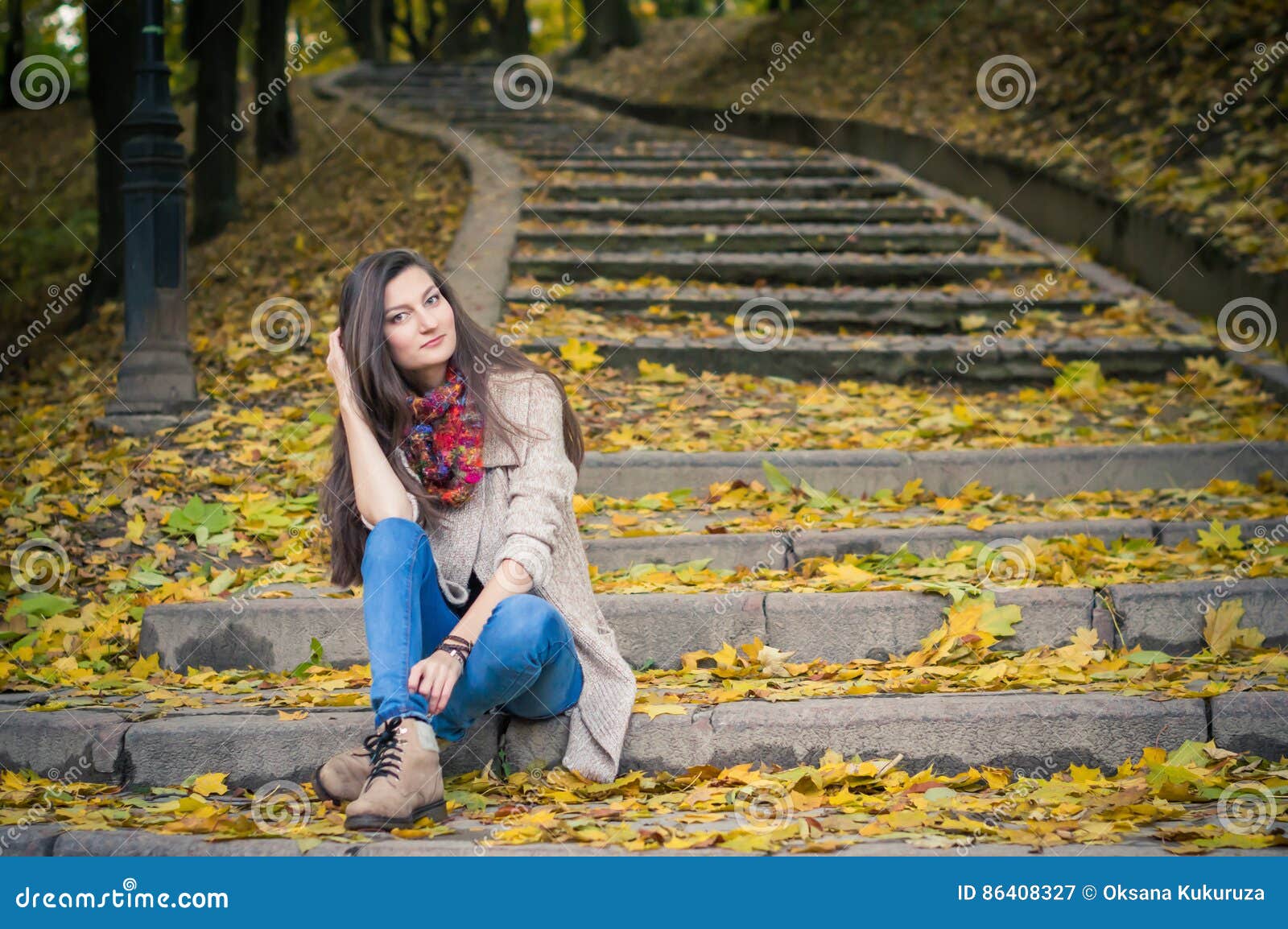 Girl Sitting on Stone Steps Stock Image - Image of nature, girl: 86408327