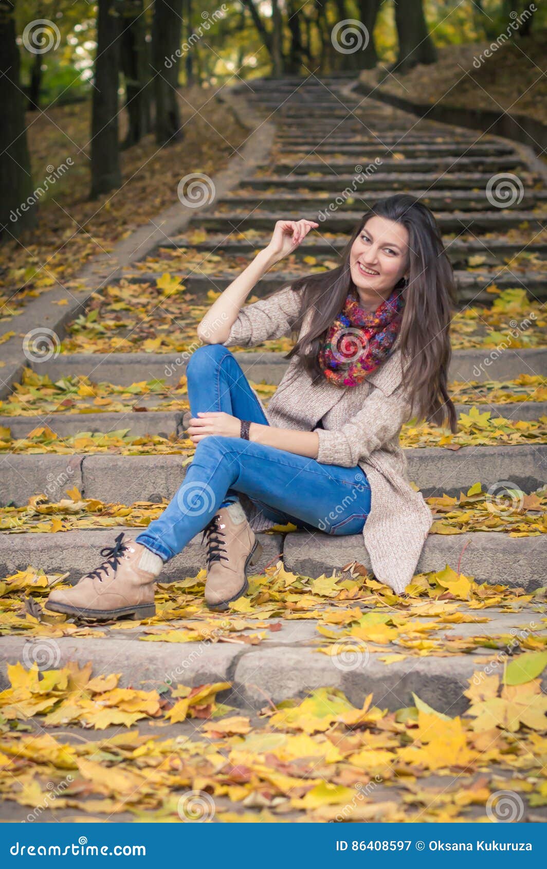 Girl Sitting on Stone Steps Stock Image - Image of beauty, black: 86408597