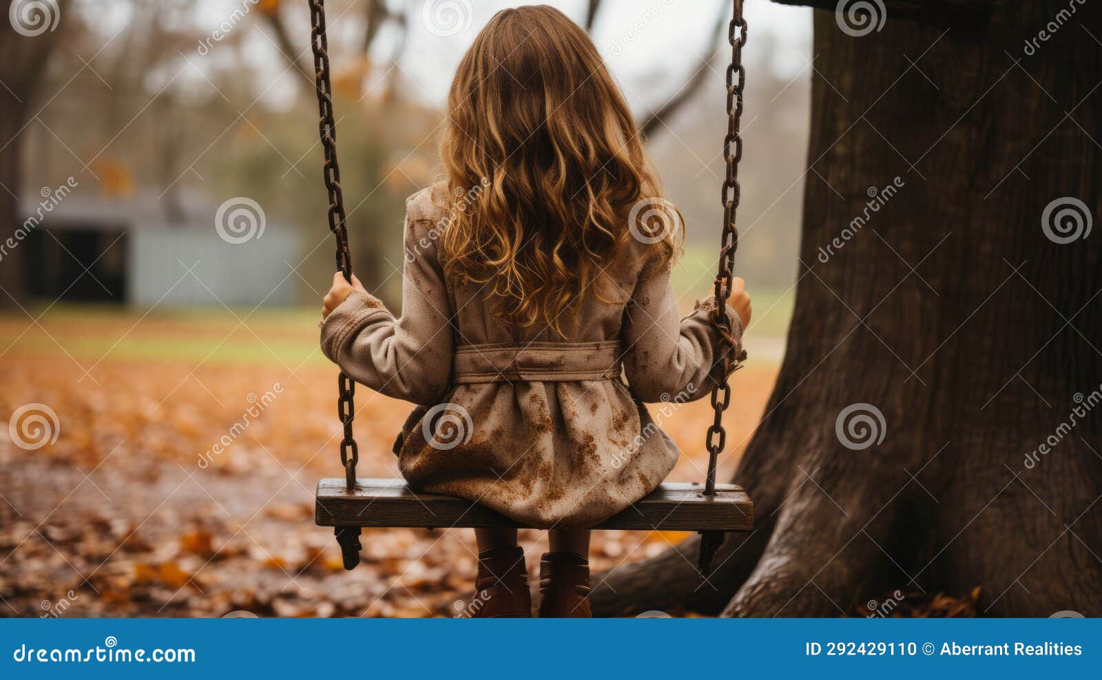 A Girl Sitting on a Swing in the Fall Stock Illustration - Illustration ...