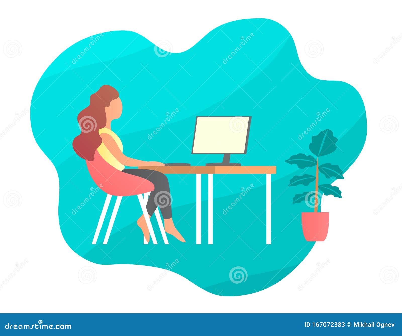 Girl Sitting at a Table in Front of a Computer Stock Vector ...